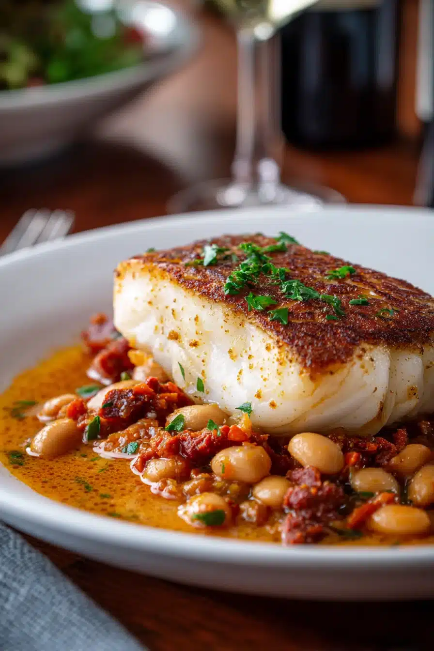 Deliciously Balanced Pan-Seared Cod with Chorizo & White Bean Stew ...